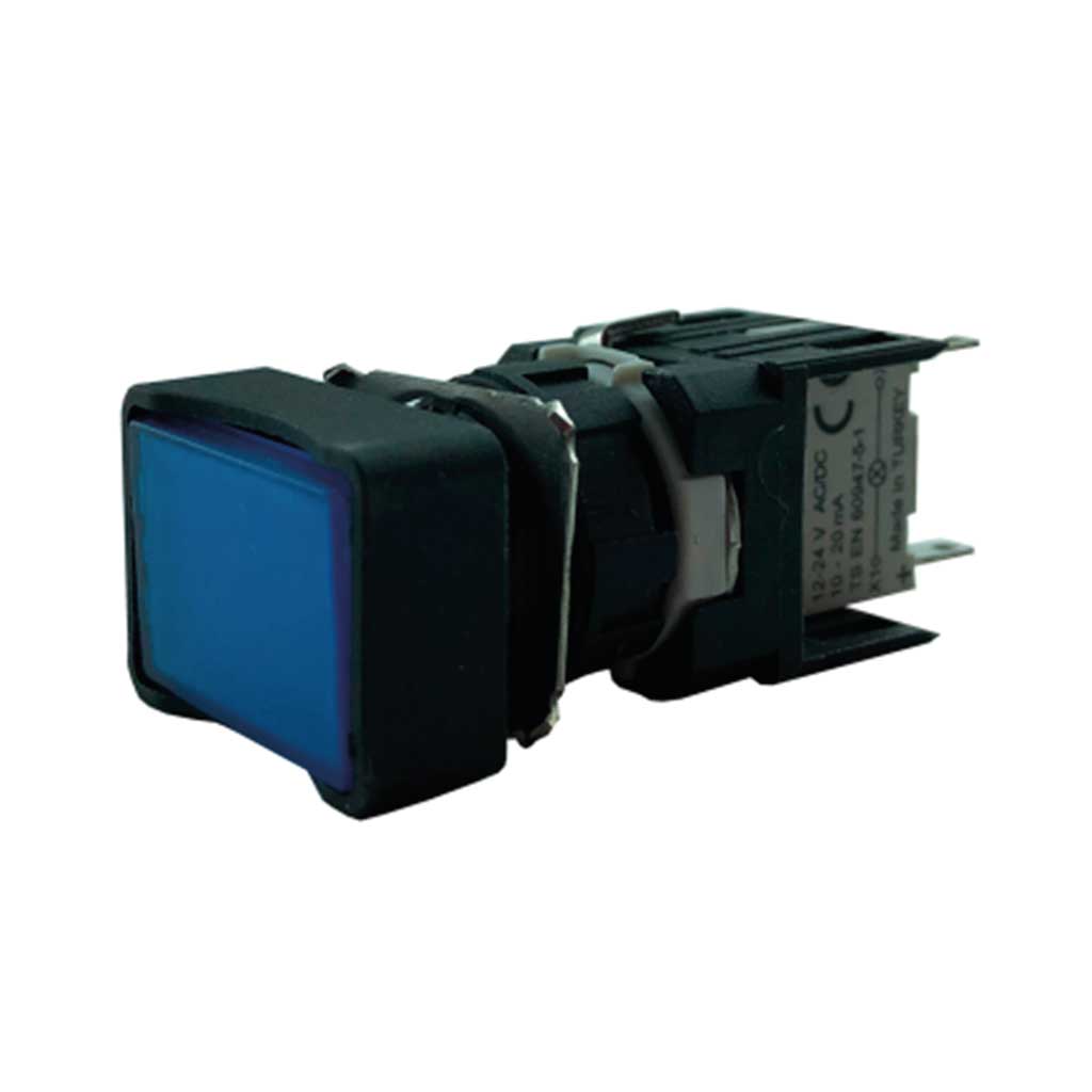 D070DDM — BOTON PULSADOR RECTANGULAR AZUL 16mm, 24VA/CD, RASANTE MOMENTANEO ILUMINADO CON LED ...